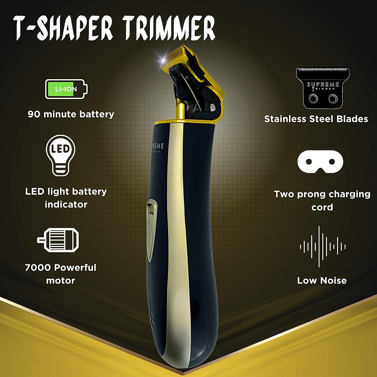 Supreme Trimmer T Shaper | Professional Barber Trimmer Hair Clippers for Men (90 Min Run Time) Cordless Hair Trimmer Zero Gapped Liner Beard Trimmer | ST5210 Gold