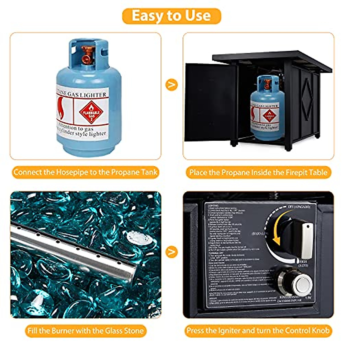 AVAWING Propane Fire Pit, 42 inch 50,000 BTU Gas Fire Pit Table with Glass Wind Guard, Table Lid, Fire Glass, Waterproof Cover, Outdoor Gas Fire Pit for Garden, Patio, Backyard, Black