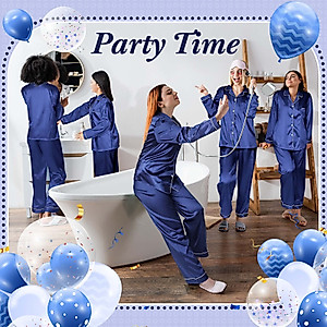 Unittype Women Silk Pajama Set Long Sleeve Silk Sleepwear Satin 2 Pcs Classic Button Down Pajamas for Bride Wedding Party (Blue,M)