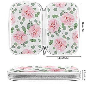 ZZKKO Pink Camellia Marble Pencil Bag Case Zipper Pencil Holder Organizer Stationary Pen Bag Cosmetic Makeup Bag Pouch Purse for School Office Supplies