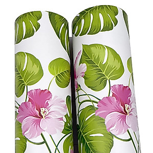 SimpleLife4U Hawaii Flower Style Furniture Paper Self-Adhesive Shelf Liner Makeup Jewelry Cabinet Decor 17.7 Inch By 9.8 Feet