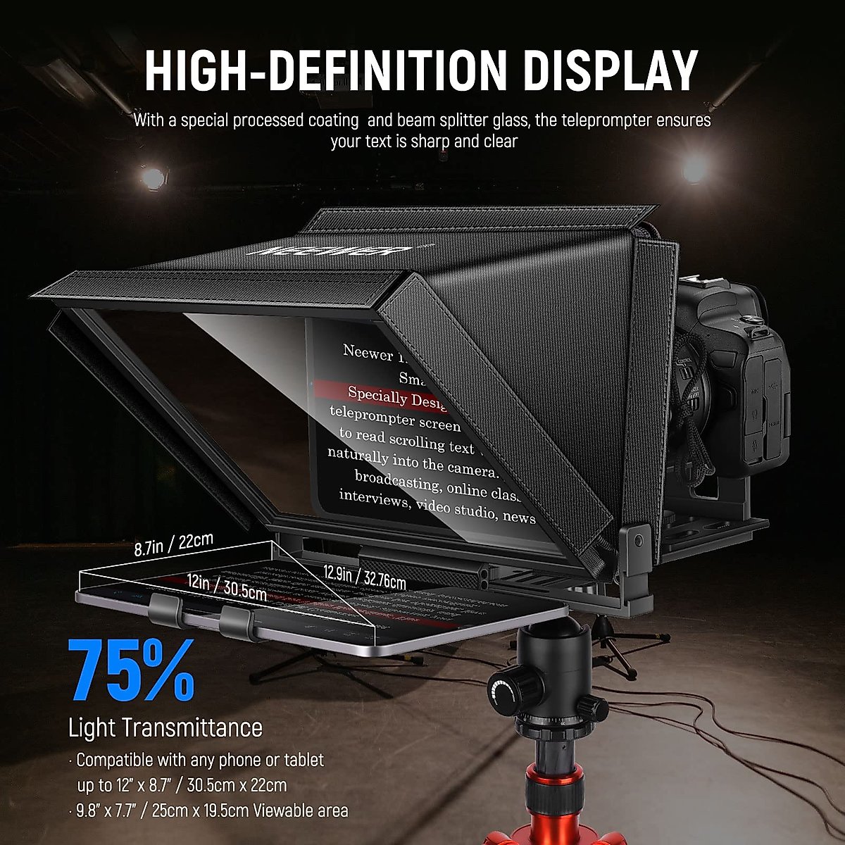 NEEWER X12 14 inch Aluminum Alloy Teleprompter for iPad Tablet Smartphone DSLR Cameras with Remote Control, Carry Case, APP Compatible with iOS/Android for Online Teaching/Vlogger/Live Streaming