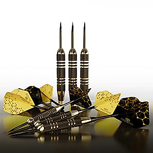 CC-Exquisite Premium Steel Tip Darts Set - Professional Darts, Brass Barrels, Metal Tip Darts, Extra Flights, (12) Aluminum Shafts 35/48, O-Rings, Dart Tool, Dart Sharpener, Darts Case.
