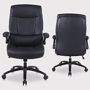 Youhauchair Big and Tall Office Chair, 500LBS Executive Desk Chair with Lumbar Support, PU Leather Ergonomic Computer Chair with Flip-up Armrests, High Back Work Chair, Black