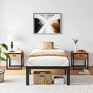 Gdduck 18 Inch Twin Bed Frame Metal Platform Bed Frame with Storage，Sturdy Steel Frame No Box Spring Needed,Black Frame Heavy Duty Noise-Free,Easy Assembly，Support up to 2500lbs
