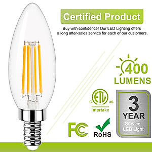 GOLSPARK Candelabra LED Bulbs Filament Dimmable Vintage Edison Light Bulb Chandelier,Warm White 3000K,40 Watt Equivalent,400 Lumen,E12 Base,6 Pack