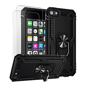 ULAK Compatible with iPod Touch 7/6/5 Case with 2 HD Screen Protectors, Hybrid Rugged Shockproof Cover with Built-in Kickstand for iPod Touch 7th/6th/5th Generation (Black)