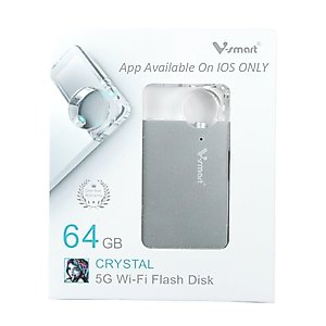 V-Smart CrystalDisk 5G Wireless Transmission USB Flash Drive | Super-Fast Speed, Universal External Storage Drive for iPhone, Android, Tablets, Computers | (64GB, Silver)