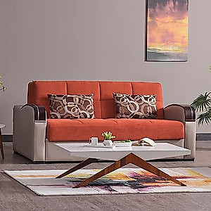 Sweethome Stores 74" Pull Bed with Storage, Firm, Fabric, 650 lbs Capacity, Sleeper Sofa, Futon for Living Room or Home Office Convertible Couch, DormirClack Sofabed, Orange