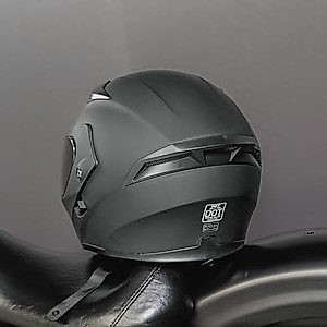 OUMURS DOT Modular Motorcycle Full Face Helmet Flip-Up Dual Visor, Lightweight & DOT Approved, Matte Black