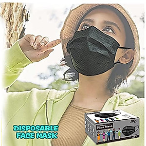 BW BEST WAY 3 Ply 100 Pack Disposable Face Masks Black, Water Electret Meltblown Cloth SSS Skin-friendly SMS Layer Breathable Comfortable Mask for Men Women Adults