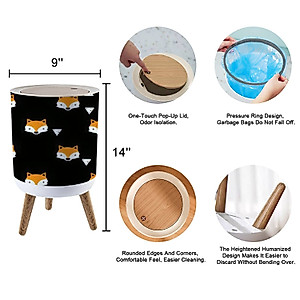 7L/1.8 Gallon Garbage Can with Press Top Lid seamless with foxes faces and geometric figures Geometric abstract It Trash Bin with Wooden Legs Dog Proof Round Trash Can for Kitchen Outdoor Bathroom