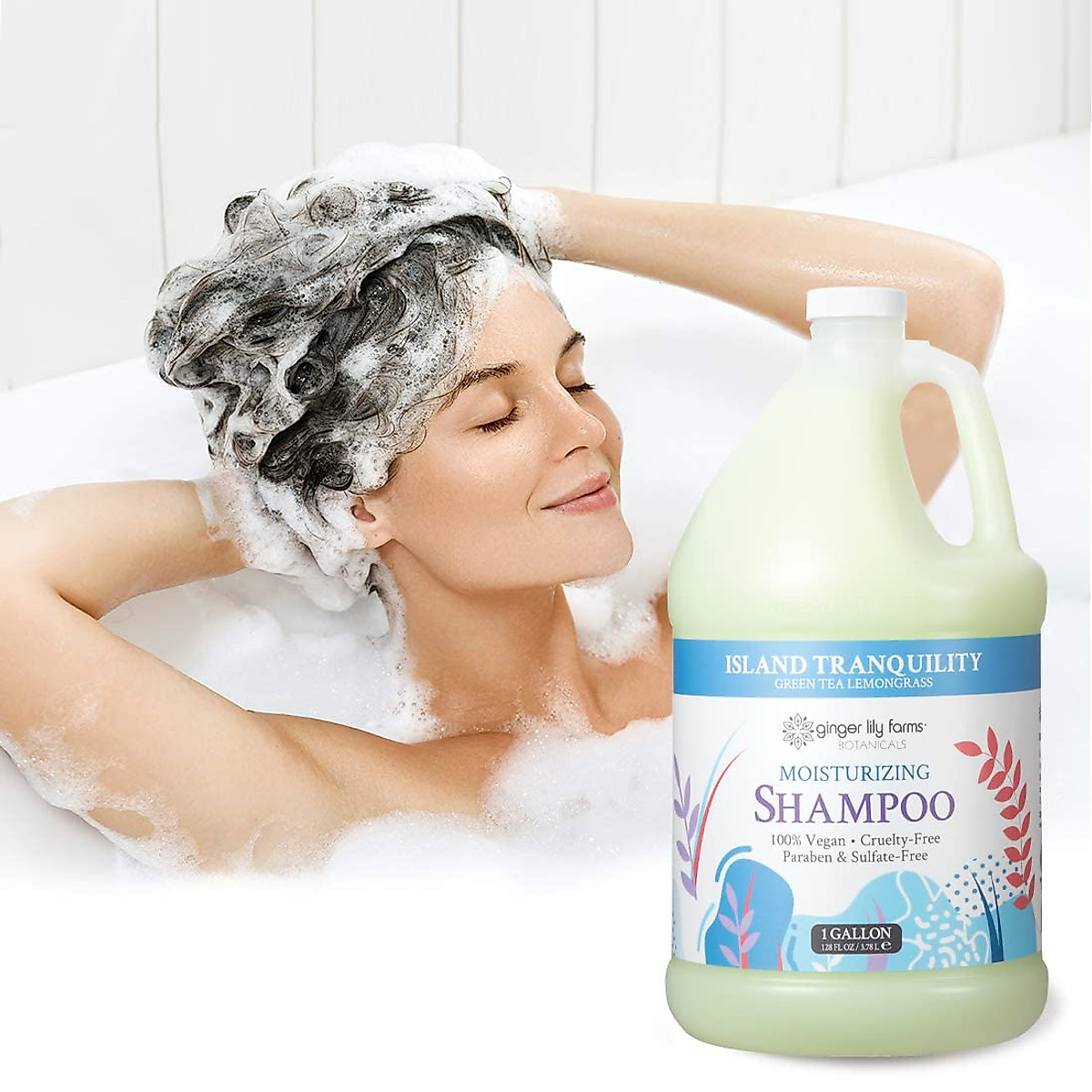 Ginger Lily Farms Botanicals Moisturizing Shampoo for All Hair Types, Island Tranquility, 100% Vegan & Cruelty-Free, Green Tea Lemongrass Scent, 1 Gallon (128 fl oz) Refill