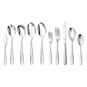 DANIALLI 45-Piece Silverware Set for 8 with Hostess Serving Utensils - 18/10 Stainless Steel, Modern Fidenza Flatware, Mirror-Polished, Dishwasher Safe (45-Piece Dining Set with 5-Piece Serving Set)