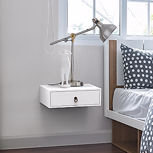 VINGLI Floating Nightstand with Drawer Set of 2, Floating Bedside Table, Wall Mounted Nightstand, Hanging Nightstand White for Bedroom, Floating Wood Night Stand/Side Table, Floating Nightstands