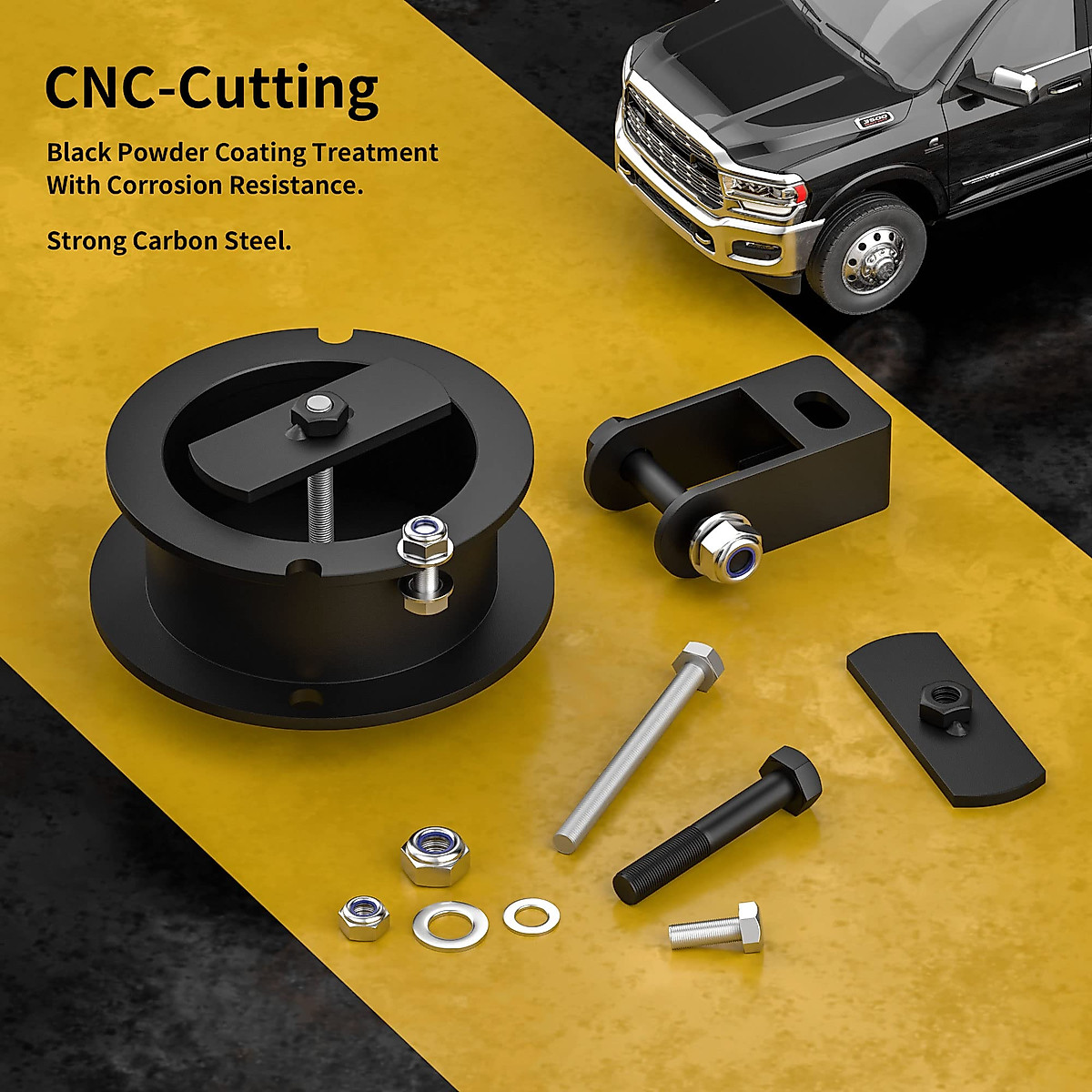 2.5'' Front Leveling Kit for 2014-2023 Ram 2500 4WD, 2013-2023 Ram 3500 4WD, 2.5 inch Leveling Lift Kits Spring Strut Spacers with Shock Relocation Brackets Compatible with Ram 2500 3500 4WD