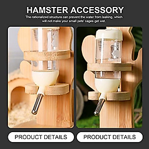Small Animals Water Bottle Set: Hamster Water Bottle with Wooden Stand Holder Free- Standing for Guinea Pig Mice Chinchillas and Others