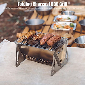 Topyond Foldable BBQ Grill, Portable Stainless Steel Charcoal Grill with Ventilation Holes, Heat Resistant Campfire Grill for Outdoor Cooking, Camping, Patio Use