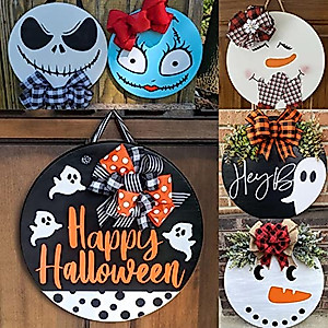 12pcs Wood Circles for Crafts 12inch Unfinished Blank Round Wooden Slices Easter Ornaments Home Decorations DIY Cutouts Welcome Door Decors Signs Red Black Plaid Burlap Ribbon Rustic Jute Rope Strings