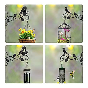 Lewondr Wall Hanging Plant Bracket, [2 Pack] 12 Inch Retro Outdoor Indoor Garden Hook Hanging Planter Decorative Plant Brackets for Bird Feeder Wind Chime Lantern, Butterfly and 3 Leaves, Black