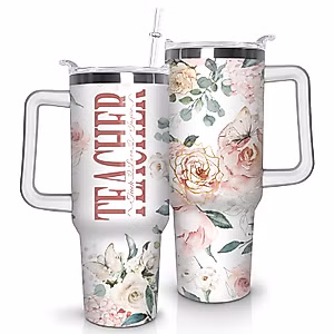thmasamwr 40oz Teacher Tumbler with Handle, Stainless Steel Teacher Water Bottle Cup, Teacher's Travel Coffee Mug, Thanksgiving,Christmas,Graduation Gifts for Teachers
