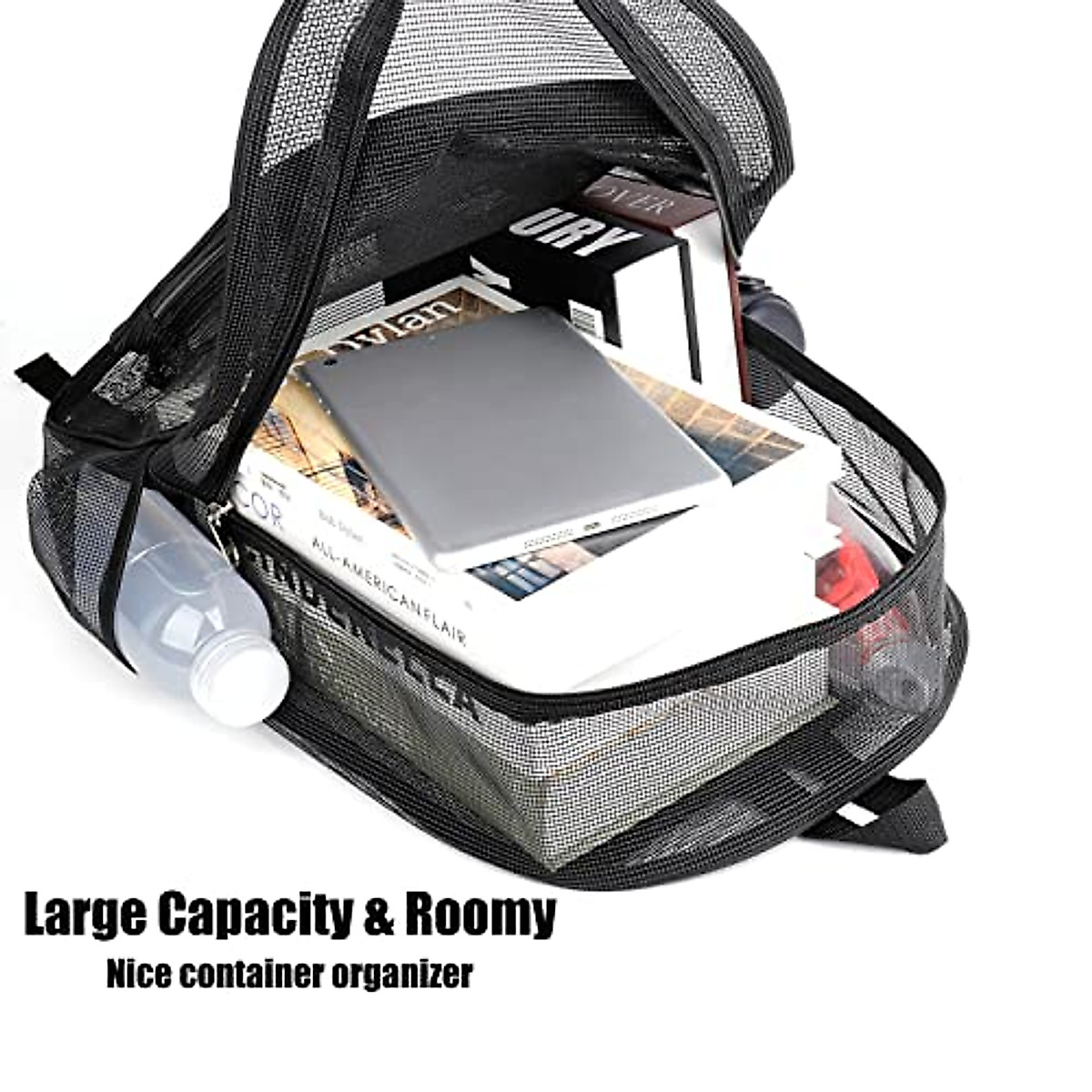 Mesh Backpack Heavy Duty See Through Mesh Backpack Semi-Transparent Mesh Backpacks for Adults,School,College,Beach,Swimming,Outdoor Sports,Black