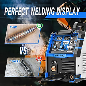AZZUNO 200A MIG Welder,110V/220V Dual Voltage multiprocess welder,Gas Gasless MIG Welding Machine,4 in 1 Flux MIG/Solid Wire/Lift TIG/Stick ARC Welder (Grey)