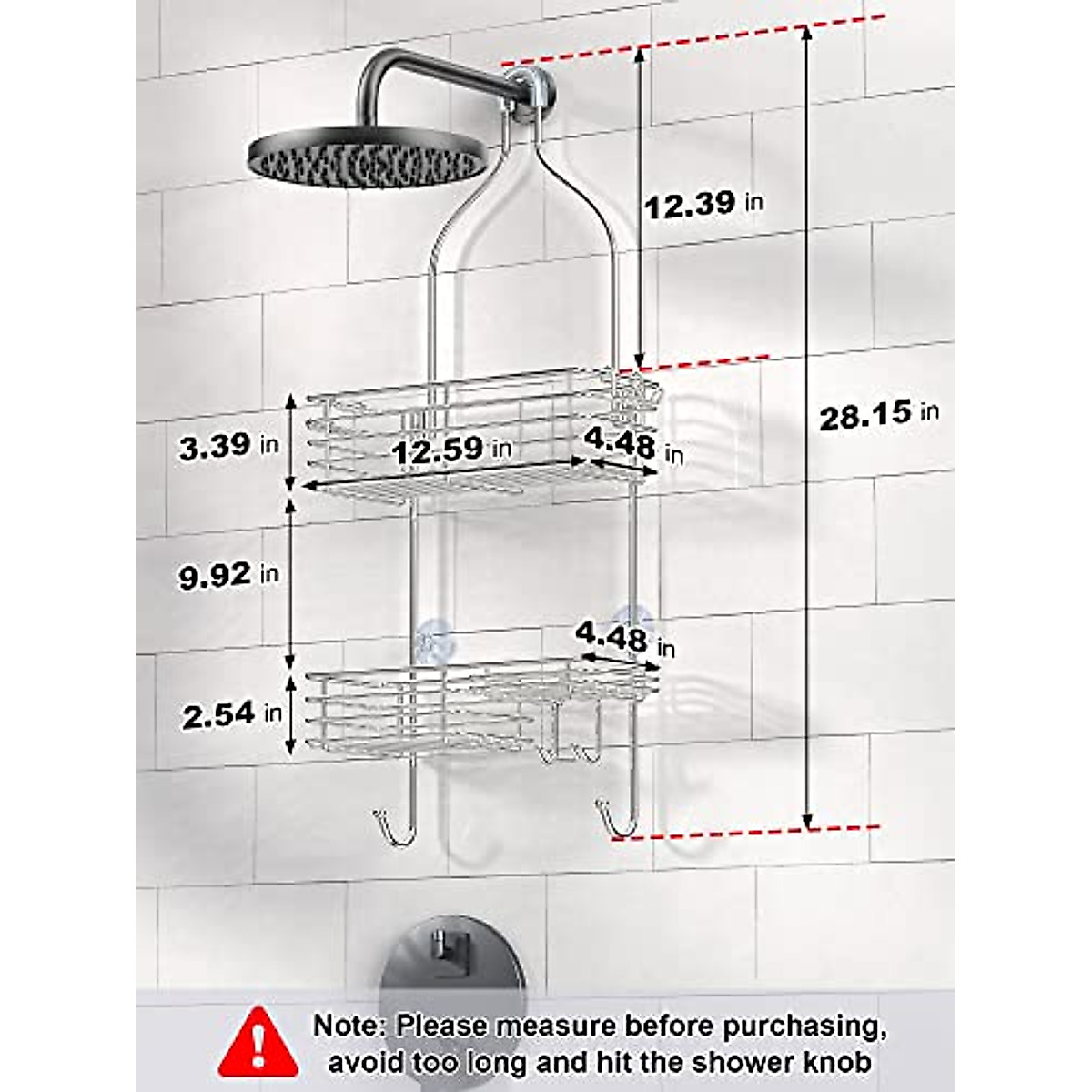 SMARTAKE Hanging Shower Head Caddy, Rustproof Bathroom Shower Shelf Organizer, SUS201 Stainless Steel Over The Shower Storage Rack, for Toilet, Bathroom and Shower Room, Silver