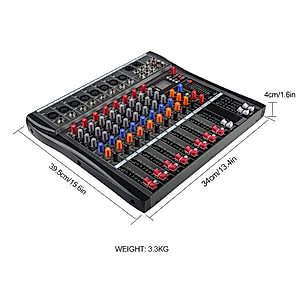 Mixers Audio 8 Channel Mixer, Dj Mixer Board Mixer Audio Bluetooth MP3 Mixer for Music With 48V Phantom Power Stereo FX Analog Digital Effects, Usb Audio Mixer for Karaoke Speakers