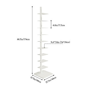 MXBCTMM Spine Bookshelf 9-Tier Metal Vertical Bookshelf DIY Spine Book Tower, 68.5 in high, 4 adjustable angles, suitable for small spaces, living rooms, offices, bedrooms