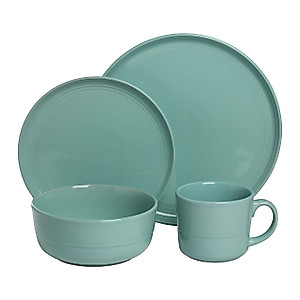10 Strawberry Street Double Line 16 Piece Dinnerware Set, Seafoam