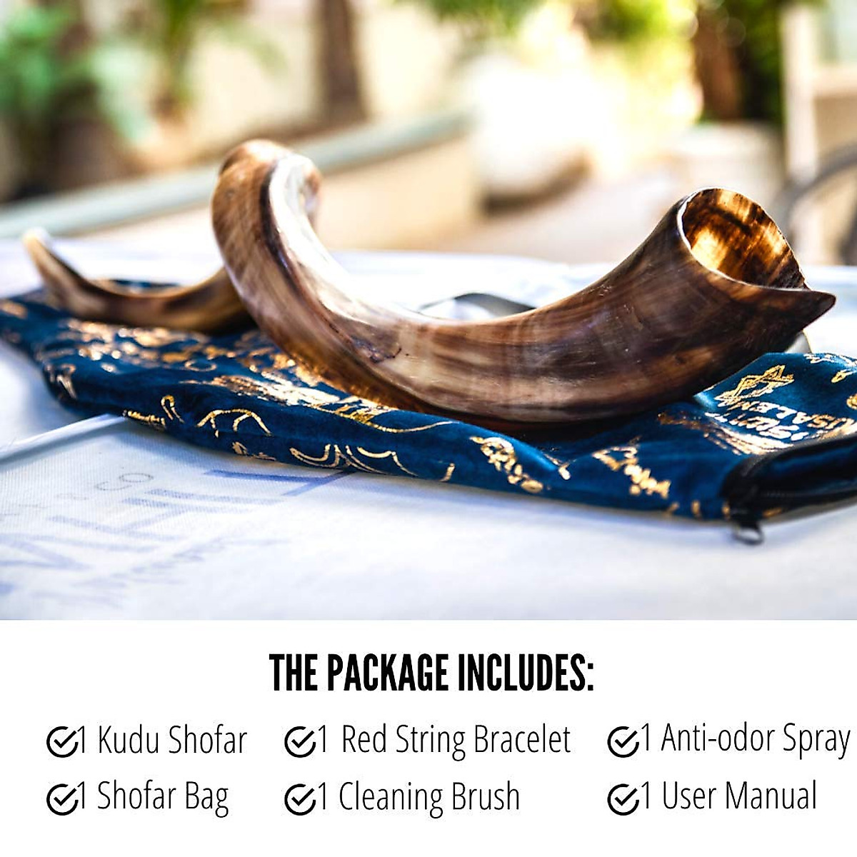 ProShofar Israel Shofar Set, Natural Kudu Horn Shofar, Kosher Shofar Yemenite Traditional Musical Instrument for Jewish Spiritual Ceremonies and Religious Sermons, Made in Israel