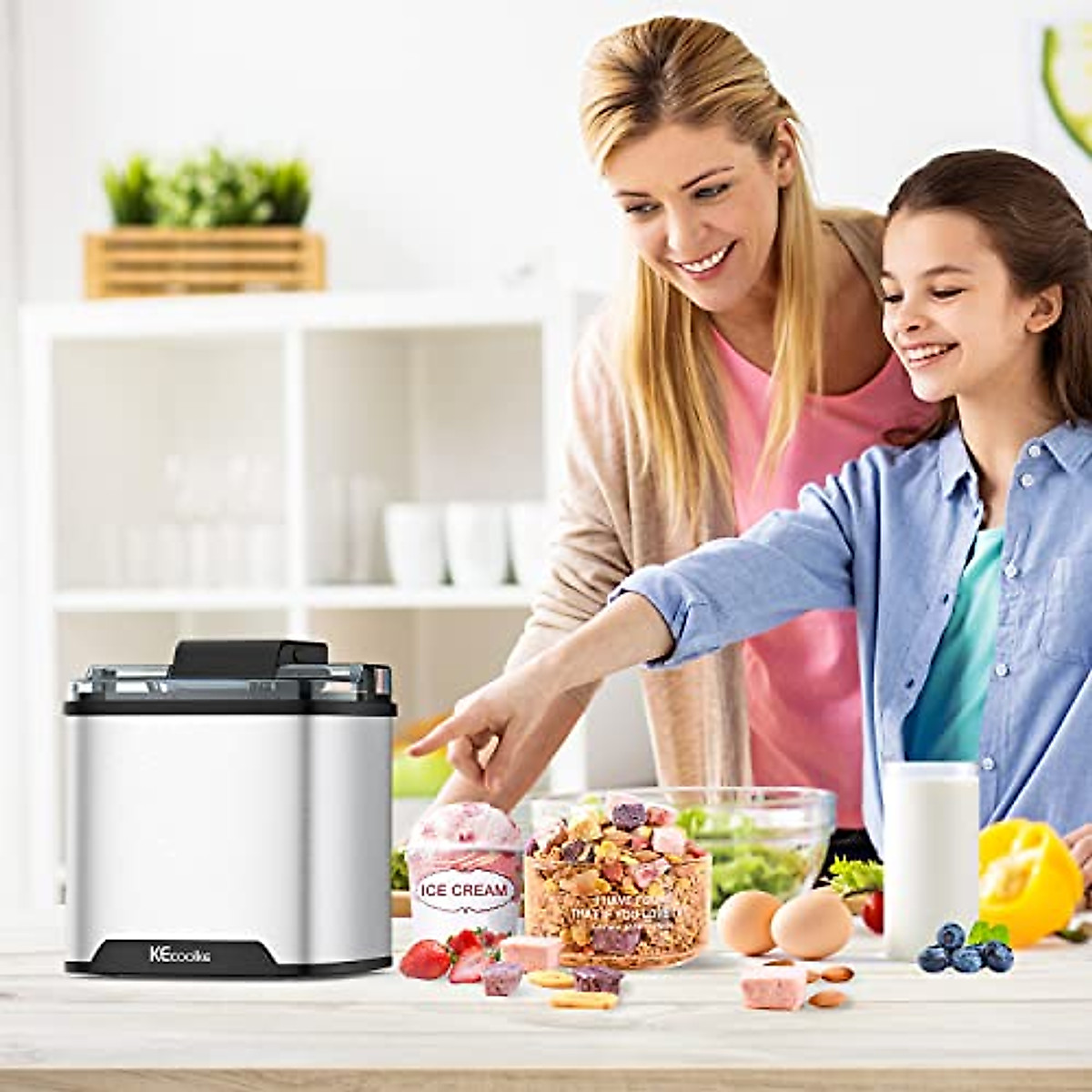 KECOOLKE Ice Cream Maker, Teacher Appreciation Gifts Electric Ice Cream Machine Countertop Fruit Soft Serve Homemade Large Capacity 2 Quart Frozen Yogurt Sorbet gelato
