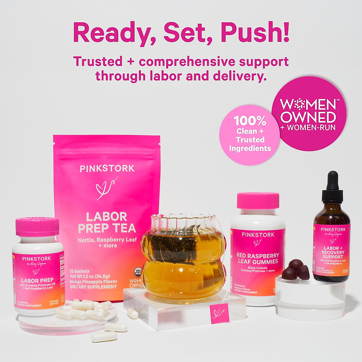 Pink Stork Labor Prep Tea: Sweet Floral - Red Raspberry Leaf Tea for Pregnancy & Postpartum - All Organic Delivery Essentials- For 3rd & 4th Trimester - Pregnancy Must Haves - Women-Owned - 30 Cups