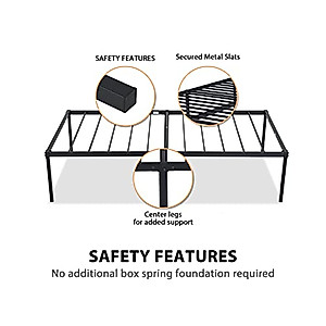 MKDLUFEI 18 Inch High Twin Bed Frames No Box Spring Needed Twin Bed Frames with Large Storage Space, Sturdy and Durable Noise-Free Twin Size Bed Frames,Black