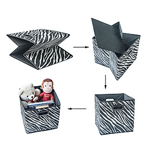 Prorighty [4-Pack, Zebra Pattern] Storage Bins, Containers, Boxes, Tote, Baskets|Black&White Collapsible Storage Cubes Nursery Office Organization | 11inch Cubes