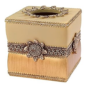 Avanti Linens - Tissue Box Cover, Countertop Accessories, Elegant Bathroom Decor (Braided Medallion Collection, Gold)