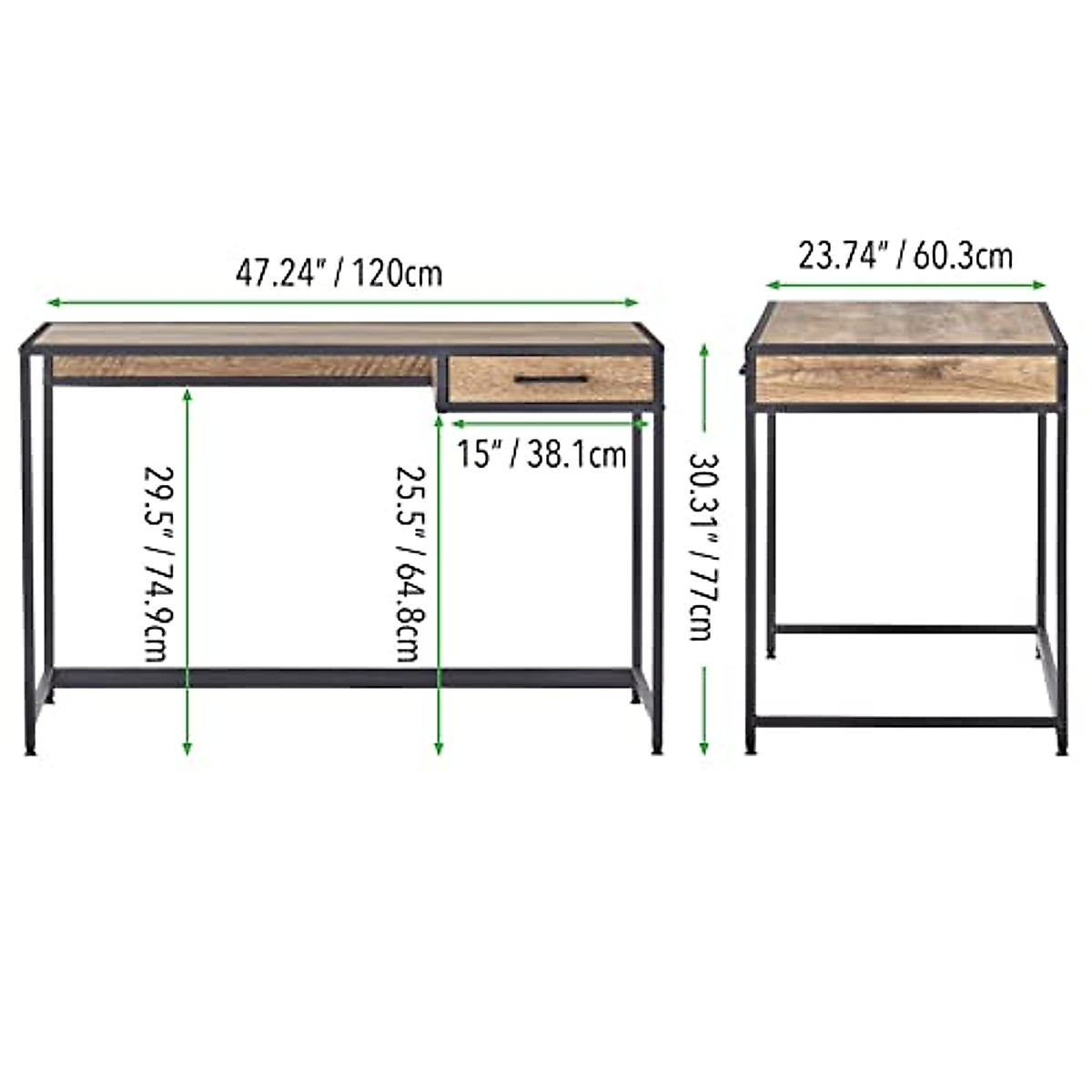 mDesign Metal & Wood Sturdy Home Office Desk with Righthand Drawer - Computer Desk, Home Office Writing, Small Desk, Modern Simple Style PC Table - Black Metal Frame/Gray Wash Wood Top