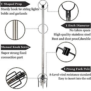 Harrms String Light Poles for Outdoors,10FT Stainless Steel Strong Wind Resistant, LED Solar Hanging String Lights Used for Patio, Courtyard, Garden, Wedding Cafe Party Light Pole Hanger