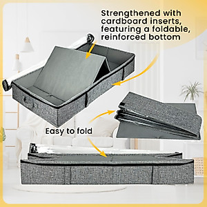 Clutter Mutter Gray Low Profile Under Bed Storage Containers 5 inches high, 33.8"x 17.7"x 5.1", Sturdy Underbed Shoe Storage Organizer, Foldable Fabric Under the Bed Storage Bins - Pack of 2