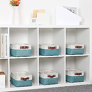 DULLEMELO Collapsible Bundle Baskets 3 Medium Baskets 15"x11"x9.5" + 6 Small Baskets 11.8"x7.9"x5.1"（White&Teal)