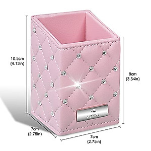 LORYP Makeup Brush Holder Crystal Brushes Cup Pink PU Make up Brush Case Bag Storage for Women