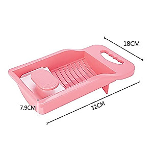 Mini Hand Washboard for Laundry Hand Washing Clothes Underwear Sock Washing Board Plastic Non-Slip Laundry Board Wash Basin for Home Travel (Pink)