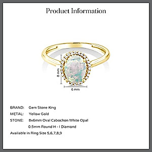 Gem Stone King 10K Yellow Gold 8X6MM Oval Gemstone Birthstone and White Diamond Halo Engagement Ring | Wedding Anniversary Promise Gold Ring For Women | Available In Size 5-10