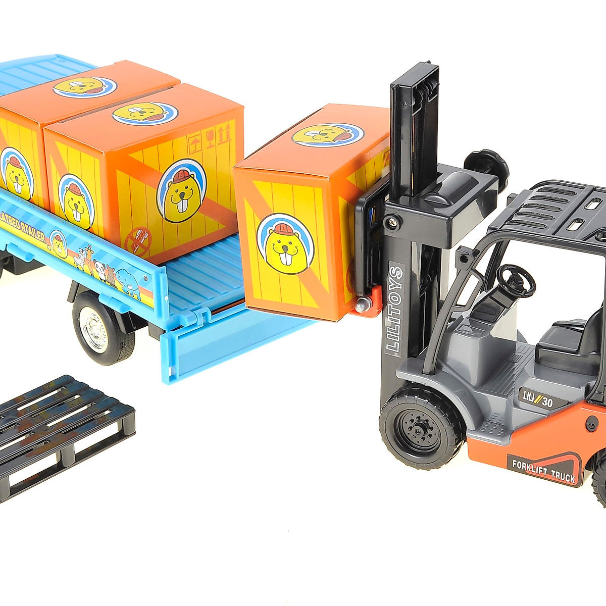 PowerTRC Forklift & Truck Play Set Friction Powered | Warehouse,Construction Pretend Toy Set, Toddler Cars Trucks | Gifts Toy Boys Ages 3-5,6,7,8,9+