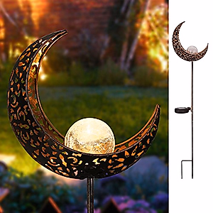 HOMEIMPRO Garden Solar Lights Pathway Outdoor Moon Crackle Glass Globe Stake Metal Lights,Waterproof Warm White LED for Lawn,Patio or Courtyard (Bronze)