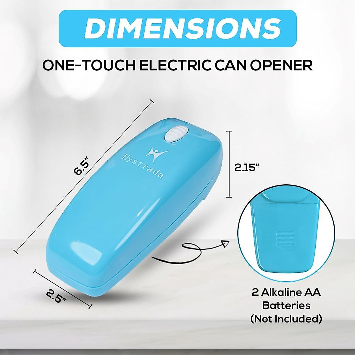 Hystrada Electric Can Opener - No Sharp Edge Handheld Can Opener - Battery Operated Can Opener - Easy One-Touch Operation Can Opener - Automatic Can Opener Works on All Types of Cans (Sky Blue)