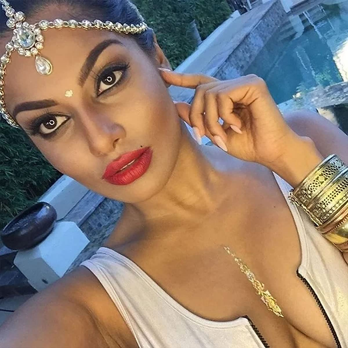 StoneFans Forehead Rhinestone Head Chain Headpiece for Women Boho Crystal Wedding Drop Hair Chain Jewelry Bride