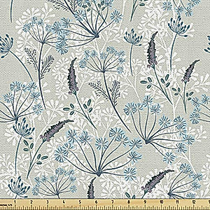 Ambesonne Botanical Fabric by The Yard, Autumnal Floral Vintage Style Pastel Ornates Rhythmic Print, Decorative Fabric for Upholstery and Home Accents, 1 Yard, Slate Blue Sage Green