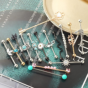 Suotarn 14G Industrial Barbell Earring Cartilage Stainless Steel 38mm 1 1/2 inch Industrial Piercing Bar Body Piercing Jewelry for Women Men